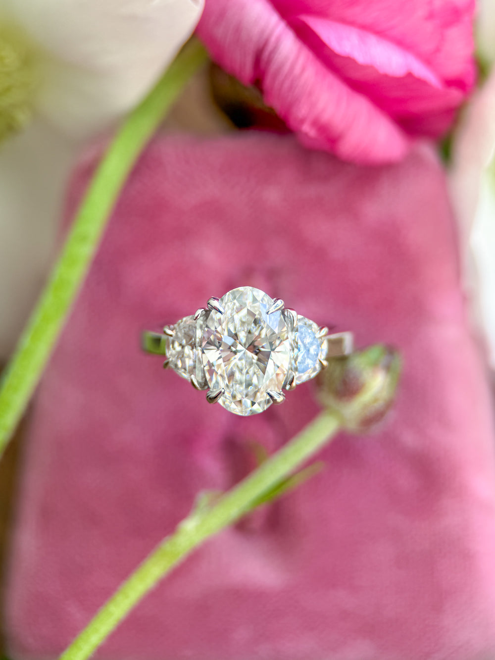 M & Co. Oval Lab Grown Diamond Engagement Ring with Half Moon Accents